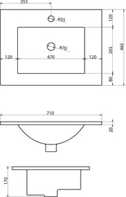 Sapho Slim keramické umyvadlo 70 x 46 cm nábytkové s otvorem pro baterii bílá 1601-70