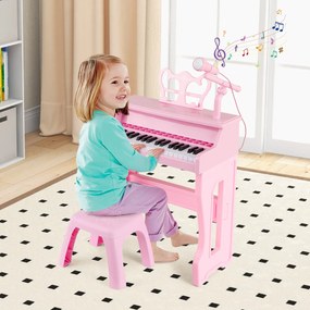 Costway Dětská klávesnice 37-Keys Dětské elektronické piano se stoličkou růžové