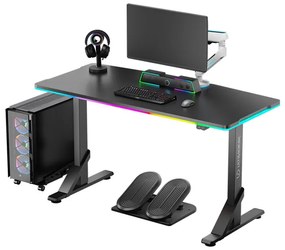 Herní stůl ULTRADESK IRON  - 132 cm, nastavitelná výška podsvícený, černý