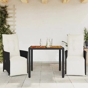 3dílný bistro set s poduškami černý polyratan 3276855