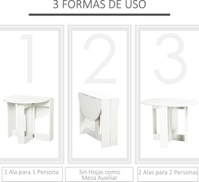 Skládací jídelní stůl HOMCOM s 2 sklápěcími křídly, skládací stůl pro 2-4 osoby 104x76x73,7 cm Bílý