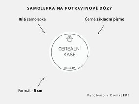 CEREÁLNÍ KAŠE - omyvatelná samolepka na dózu, výběr rozměrů Ø 5 cm / 5 x 5 cm / 6 x 8 cm | DomaLEP tvar: KOLEČKO, barva: BÍLÁ - ČERNÉ písmo, velikost: Ø 5 cm - tučné písmo