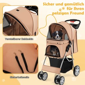 Costway Kočárek pro psy mazlíčky buggy do 15 kg – 81 × 45 × 101 cm, béžový