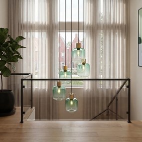 Hotelový elegantní závěsné svítidlo mosazné s modrým a zeleným sklem 5-světelné - Qara