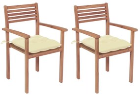 vidaXL Zahradní židle 2 ks krémově bílé podušky masivní teak