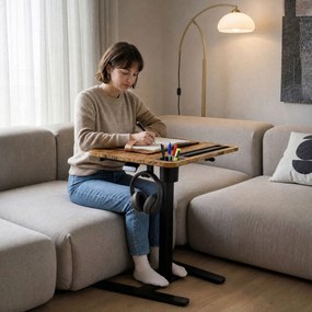Výškově nastavitelný psací stůl na koléčkach Dozia – Hnědý