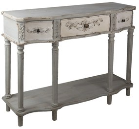 Bílo šedý dřevěný zdobený stolek Luis se šuplíky a patinou - 120*38*85 cm