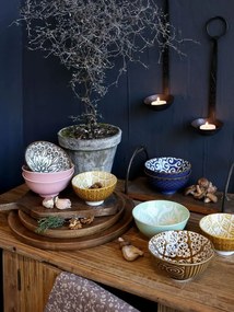Zelená porcelánová miska s květy uvnitř Arés - Ø12*5,5 cm / 300ml