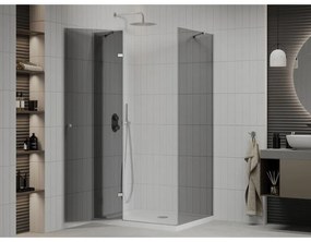 Mexen Roma, sprchový kout s křídlovými dveřmi 100 (dveře) x 120 (stěna) cm, 6mm šedé sklo, chromový profil + slim sprchová vanička bílá + chromový sifon, 854-100-120-01-40-4010