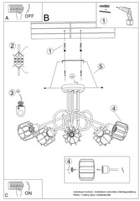 Stropní svítidlo Beluci, 5x černé drátěné stínítko