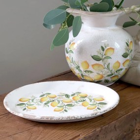 Béžový antik keramický podnos s citróny Limone Blossom - 25*18*2 cm