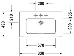 Duravit ME by Starck - umyvadlo 83x49 cm, 3 otvory pro baterii propíchnuté 2336830030