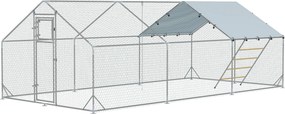 Ocelový výběh pro kuřata PawHut, 300 x 600 x 195 cm, klec pro kuřata s krytem odolným proti UV záření, dvířka na krmení, závěsné krmítko, hřad, výběh…