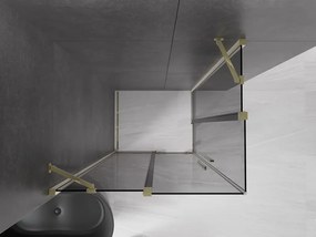 Mexen Velar Duo, sprchový kout s posuvnými dveřmi 90 x 80 cm, 8mm šedé sklo, zlatá lesklá, 871-090-080-42-50