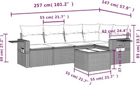 6dílná zahradní sedací souprava s poduškami černá polyratan 3252472