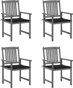 vidaXL Zahradní židle s poduškami 4 ks masivní akáciové dřevo [3061228] Barva: Černá