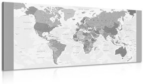 Obraz podrobná mapa světa v černobílém provedení - 120x60 cm