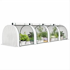 Outsunny foliovník s rolovacími zip dveřmi, ocelový rám — 395 × 100 × 80 cm pro rajčata a zeleninu (bílý) | Aosom