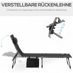 Outsunny skládací lehátko s polštářem 5-stupňové nastavitelné opěradlo ocelová oxfordská tkanina černá 188 x 57 x 30 cm pro zahradu a terasu |