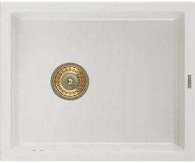 Mexen Pedro granitový dřez 1-komorový 560 x 460 mm, bílý, zlatý sifon - 6508561000-20-G