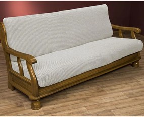 Super strečové potahy GLAMOUR smetanové dvojkřeslo s dřevěnými rukojeťmi (š. 140 - 170 cm)