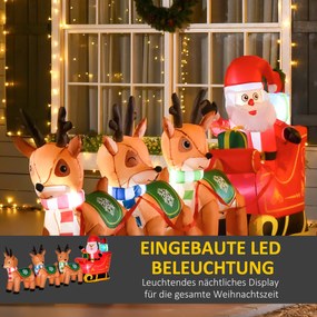 HOMCOM Nafukovací Santa Claus a sobi venkovní vánoční dekorace, včetně ventilátoru, 140 cm, červená + hnědá