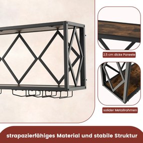Costway 2 vrstvý stojan na víno na stěnu s kovovým rámem a 6 řadým dřevěným