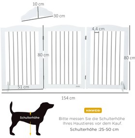 PawHut psí zábrana brána ochrana dveří brána skládací brána pro psy stojan 3 desky ochrana schodů brána bílá 154x30x80cm | Aosom