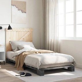 Rám postele s čelem šedý 90 x 200 cm masivní borové dřevo 3281562