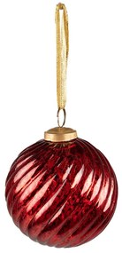 Červená skleněná vánoční ozdoba koule s vroubky - Ø 9*10 cm