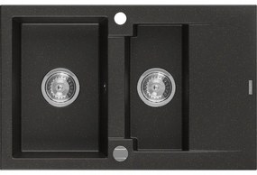 Mexen Gaspar granitový dřez 1,5komorový s odkapávačem 737 x 475 mm, černý/zlatý metalik, sifon chrom - 6507731505-75