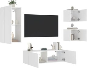 vidaXL 4dílná obývací stěna s LED osvětlením [3216885] Barva: Bílá