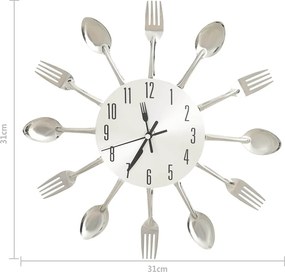 Nástěnné hodiny s vidličkami a lžícemi stříbrné 31 cm hliník 325162