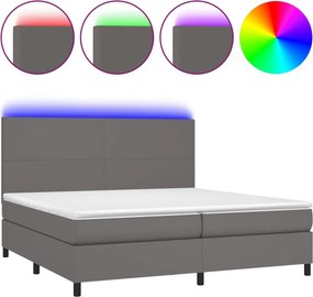 Box spring postel s matrací a LED šedá 200x200 cm umělá kůže 3135847