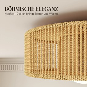 Stropní svítidlo, boho stropní lampa s objímkou G9 LED, kulaté stínítko z konopného provazu