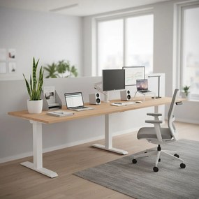 Výškově nastavitelný stůl OfficeTech Long, 260 x 80 cm, bílá podnož, dub kraft