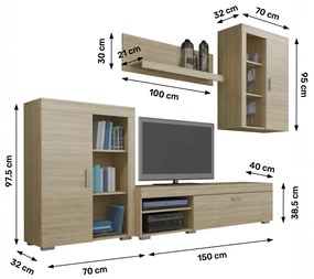 Obývací stěna, dub sonoma, MYSTIE