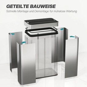 Senzorový odpadkový koš, objem 55 l, motýlkové víko, automatické otevírání, nerezová ocel, stříbrná barva
