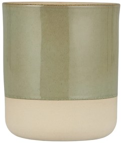 IB LAURSEN Keramický obal na květináč Green/Beige Edge 16 cm, zelená barva, krémová barva, keramika
