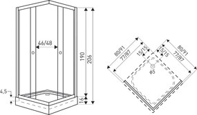 Novoterm Čtvercový sprchový kout NV-Madera STR 80x80 chrom/transparent + vanička