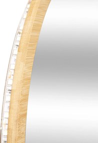 Koupelnové zrcadlo s LED podsvícením, bambusový rám, Ø 57 cm