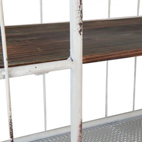 Bílá závěsná polička s háčky a patinou – 60x23x51 cm
