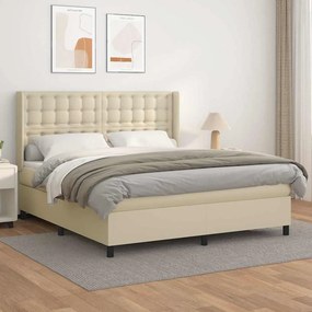 Box spring postel s matrací krémová 160x200 cm umělá kůže 3132509
