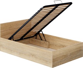 Postel s kovovým roštem a úložným prostorem, 120x200, dub sonoma, DOLI