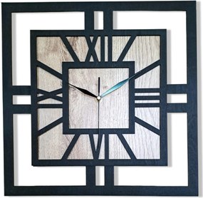 Velký, Moderní Nástěnný Hodinový Stroj, Geometrický, Dřevo, Čtvercový, Loft, 60 cm