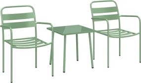Outsunny 3dílný zahradní bistro set - stůl s tvrzenou skleněnou deskou a 2 latkovými židlemi, rám z pozinkované oceli, zelená