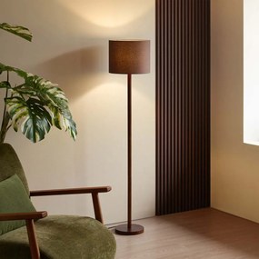Japandi stojací lampa z ořechového dřeva s hnědým lněným stínidlem 151cm - Mels