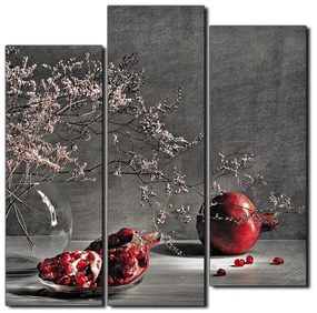 Obraz na plátně - Zátiší - větev a granátové jablko - čtverec 3274QC (105x105 cm)