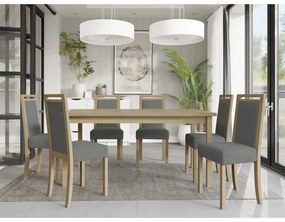 Rozkládací jídelní stůl se 6 židlemi AL03, Barva dřeva: ořech-L, Potah: Hygge D91