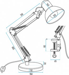 Toolight Toolight, JNH043-1TD, stolní lampa 2v1 s podstavcem a svorkou, 1× E27, černá, OSW-56234